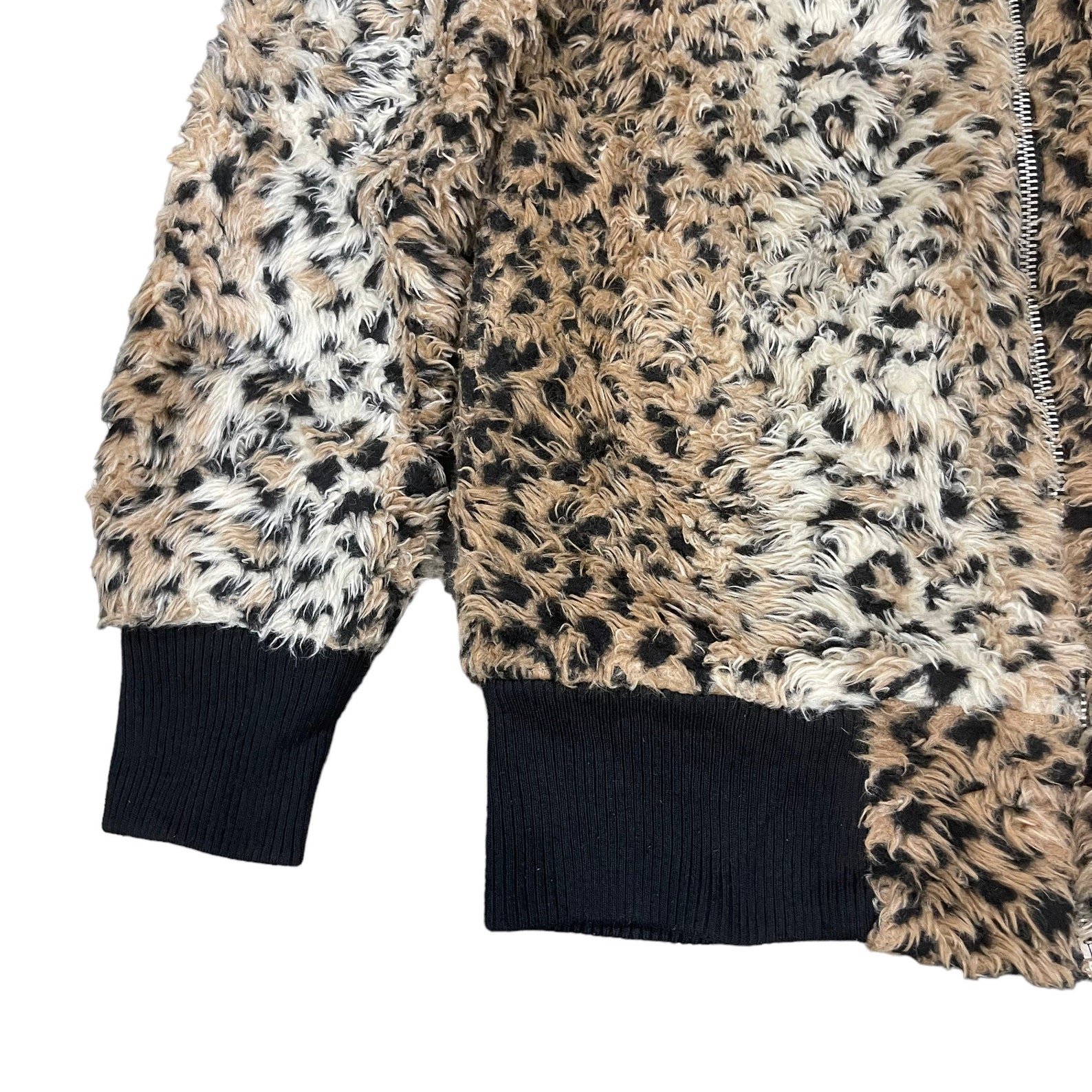 Vintage Designer Leopard Print Faux Fur Shearling Hoodie Zipper Jacket ...