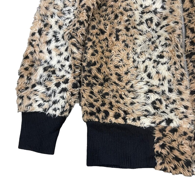 Vintage Designer Leopard Print Faux Fur Shearling Hoodie Zipper Jacket ...