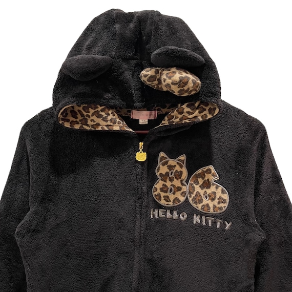Vintage Hello Kitty Leopard Print Logo Velvet Hoodie … - Gem