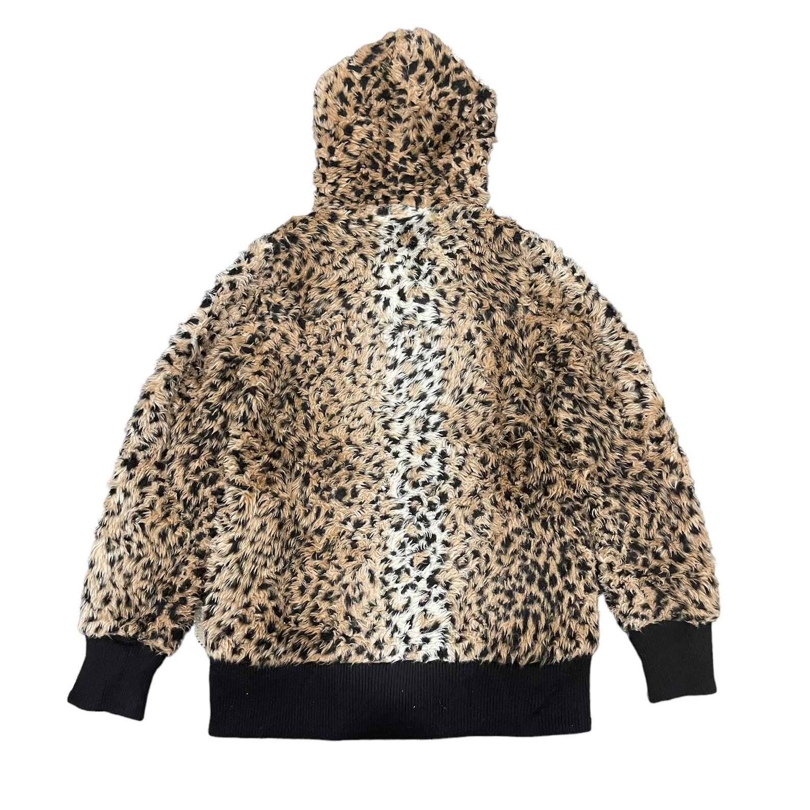 Vintage Designer Leopard Print Faux Fur Shearling Hoodie Zipper Jacket ...