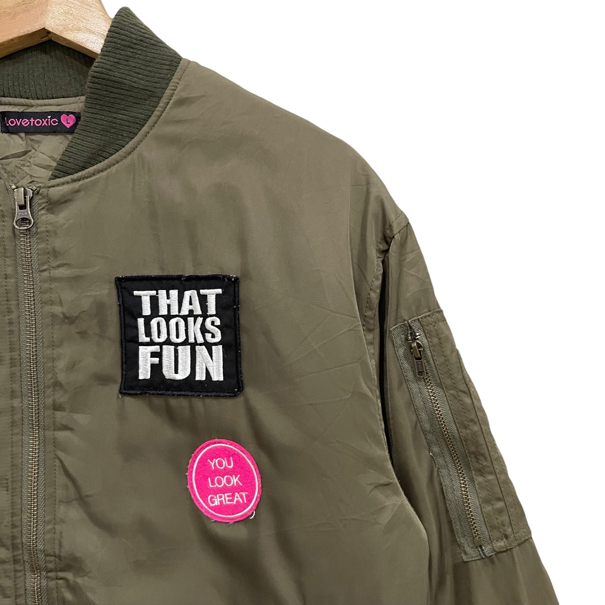 Japanese Brands Lovetoxic Green Army Military Style Patches Bomber ...