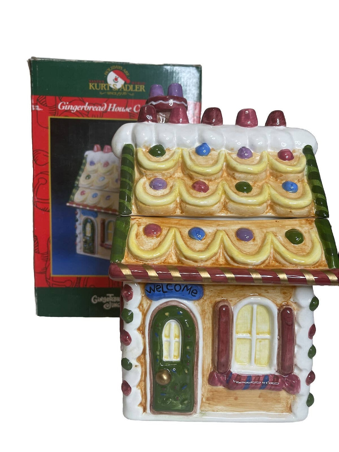 Kurt Adler Gingerbread House Cookie Jar Gumdrops Ceramic Vintage in ...