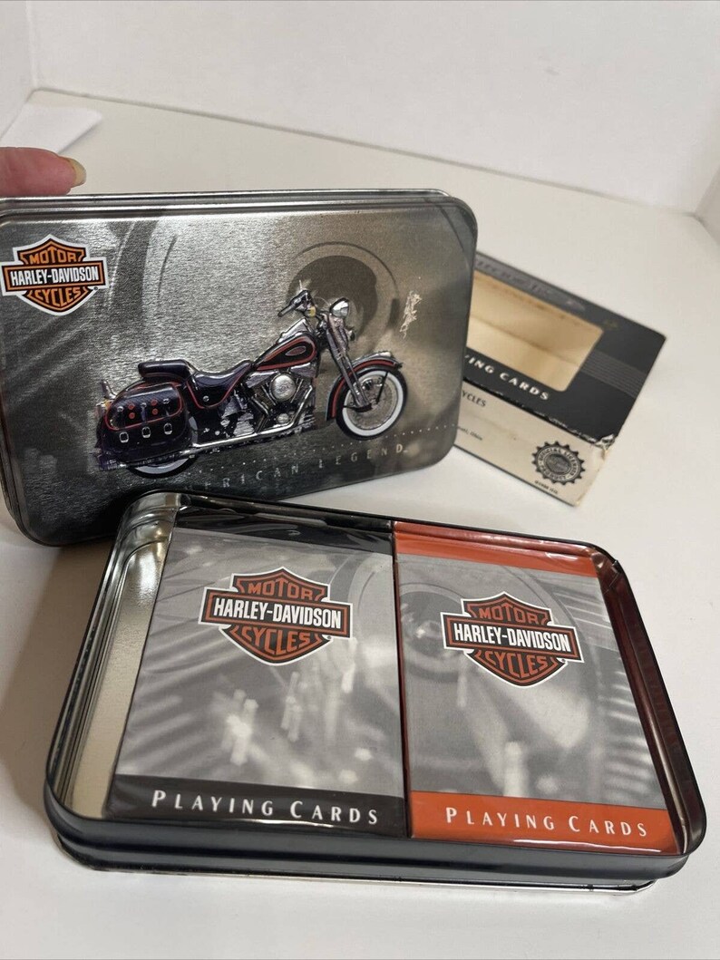 Harley Davidson 2 Decks of Playing Cards Motorcycle Tin 1998 NEW Sealed ...