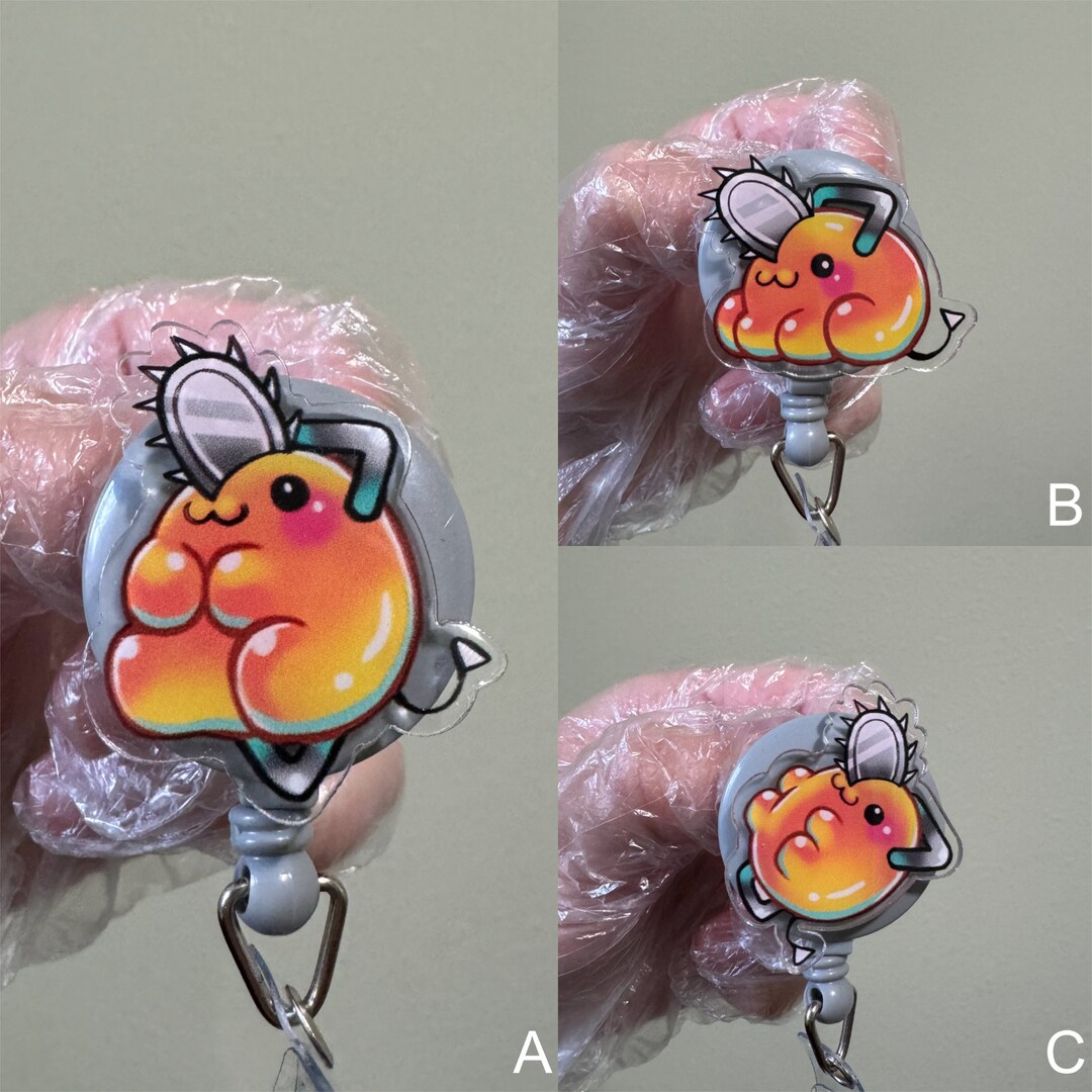 Anime Orange Chainsaw Dog Chibi Badge Reel, ID Holder, Kawaii ...