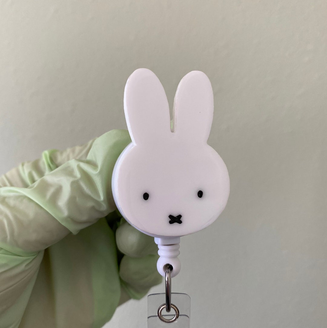 White Rabbit Bunny Animal Badge Reel, ID Holder, Kawaii Retractable ...
