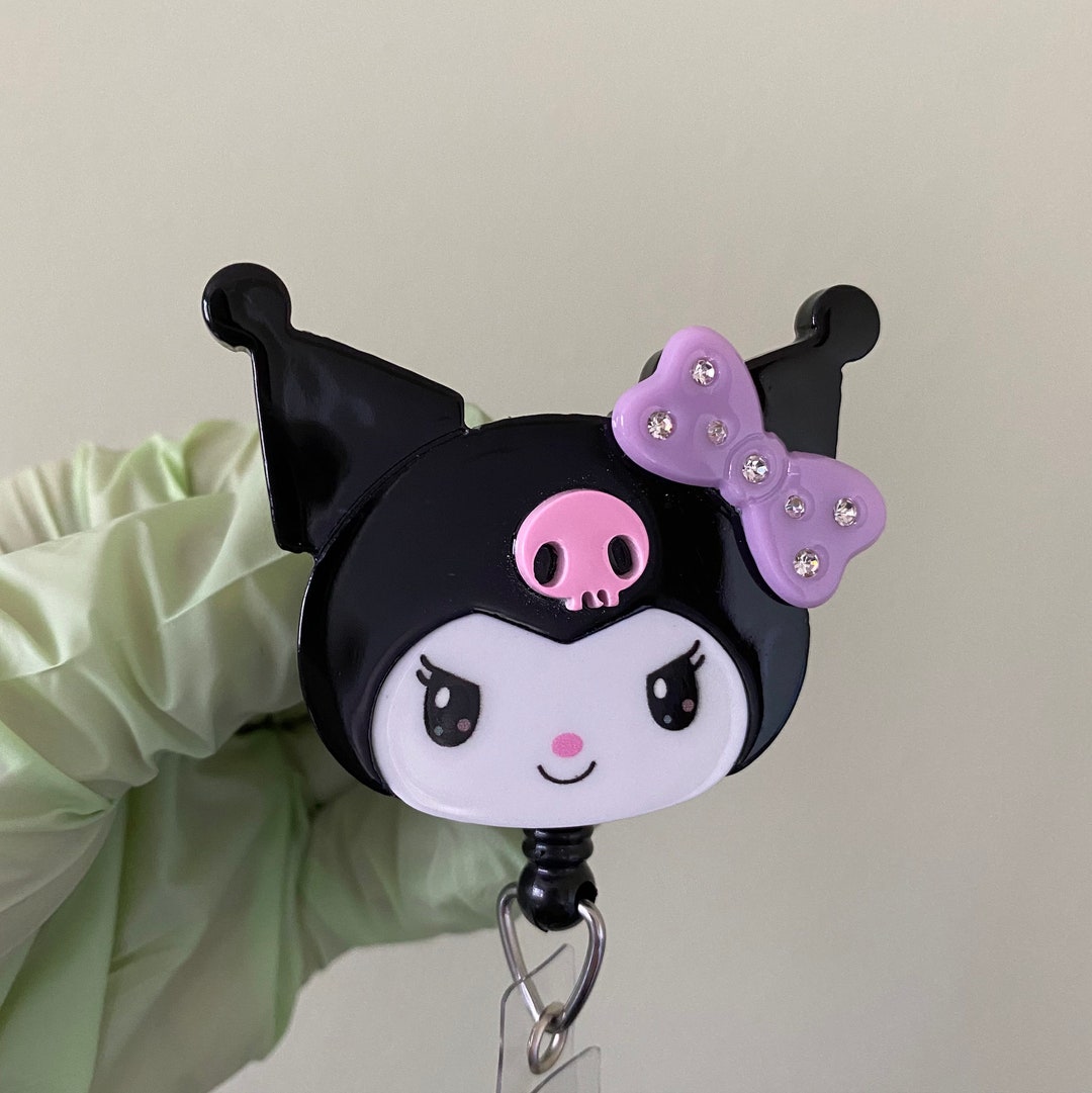 Rhinestone Bedazzled Black Pink Skull Bunny Rabbit Badge Reel, ID ...