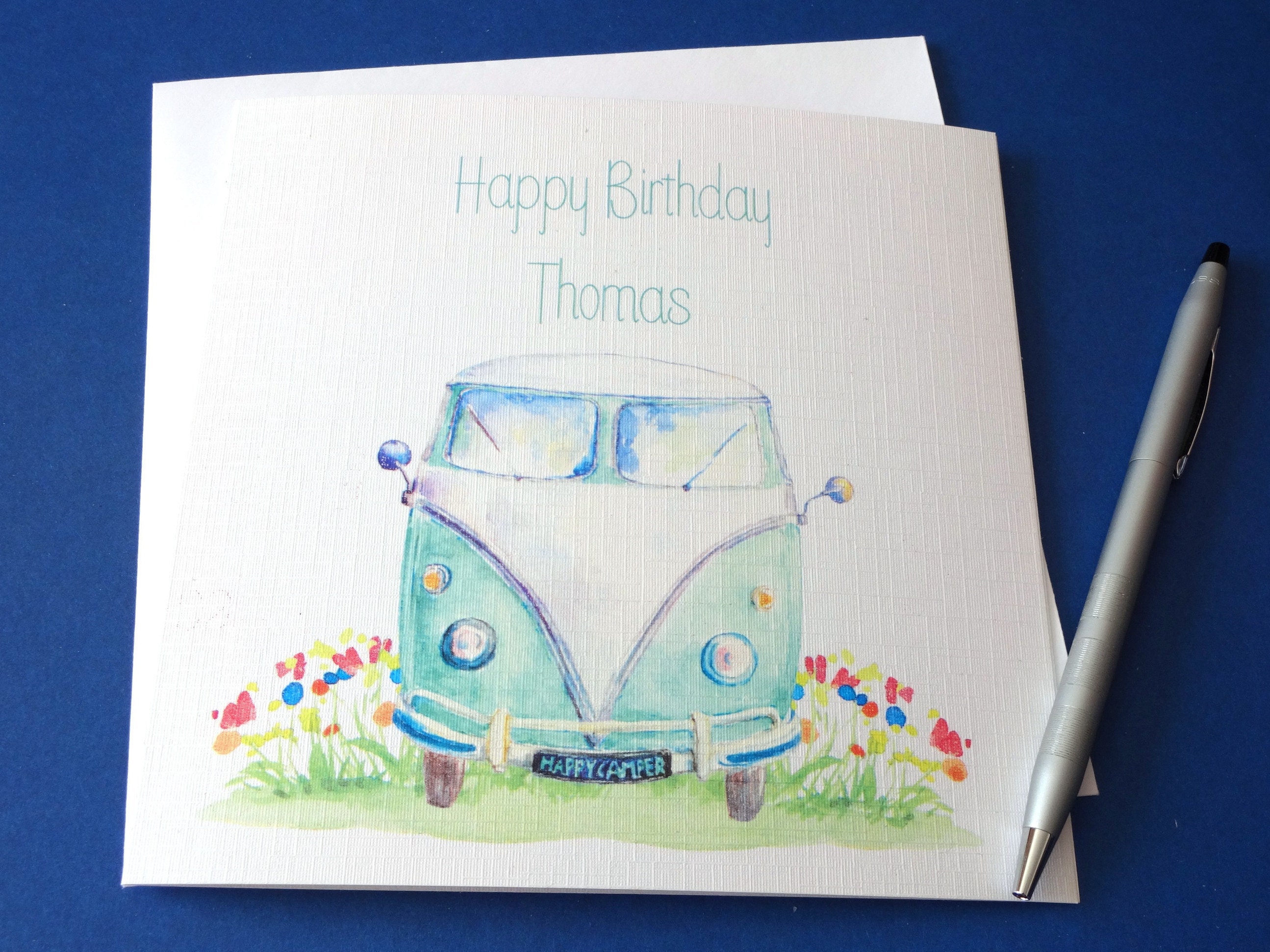 Personalised Camper Van Birthday Card Handmade Any Name Any Etsy