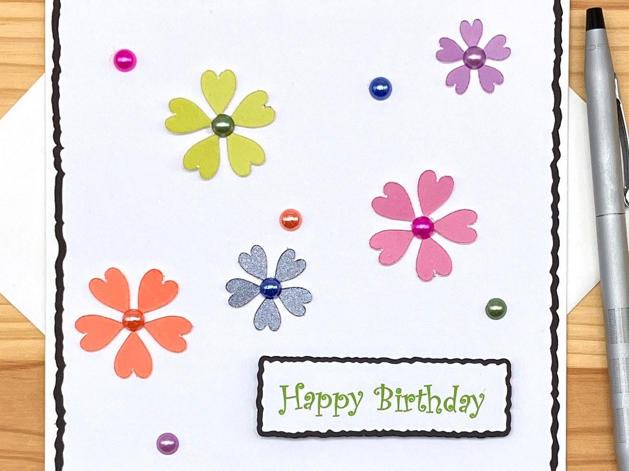 Flower Birthday Card Handmade Card Colourful Flower Birthday - Etsy UK
