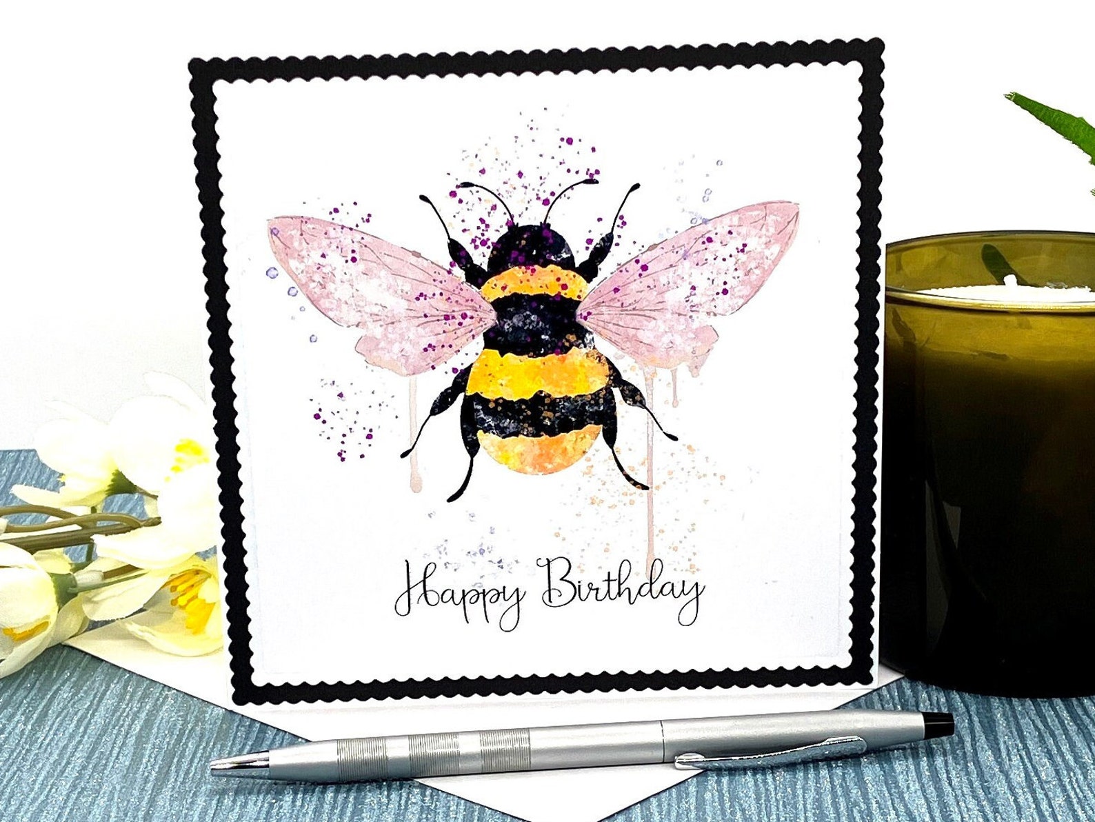 Bumble Bee Birthday Card, Handmade Card, Watercolour Bumble Bee Print ...