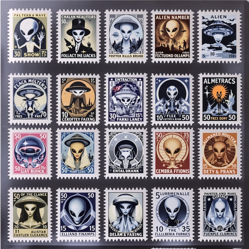 Alien Faux Postage Stamps – Anunnaki, Atlantis, UFO (PDF Printable) - Etsy