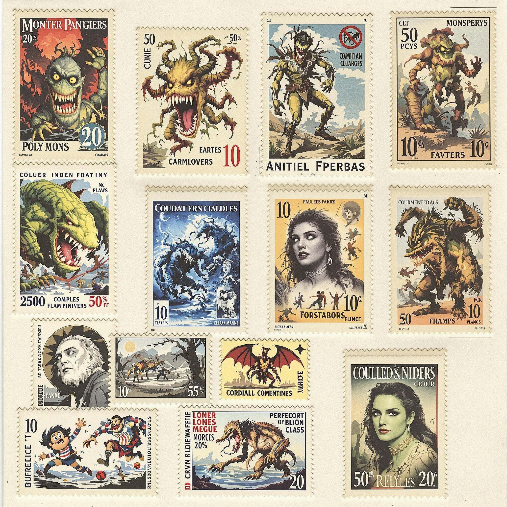Cryptid & Monster Faux Postage Stamp Set – 6 Printable PDF Sheets ...