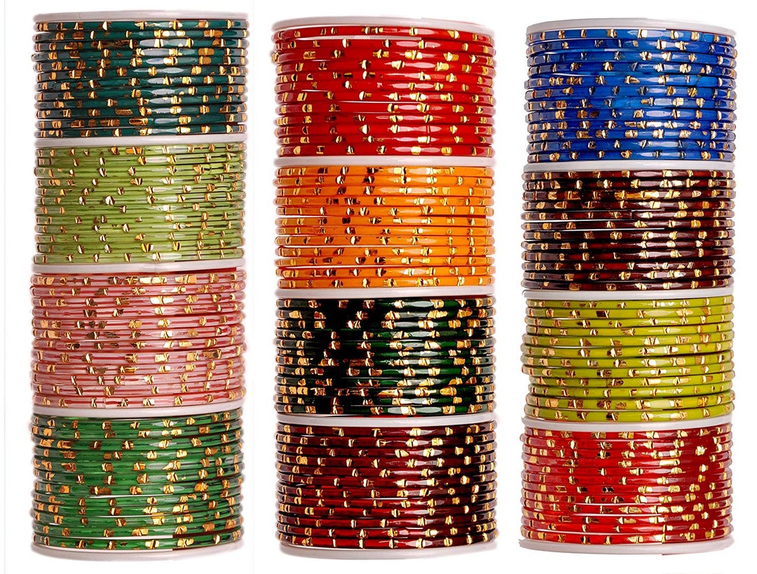 Traditional 12 Color Multicolor Lovely Glass Bangle Set for Women ...