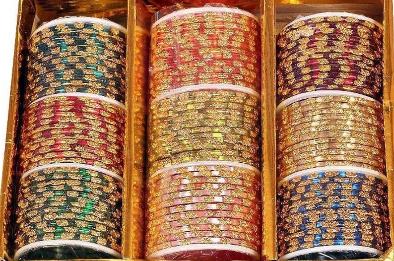 9 Multi Color Bangle Set per Color 12 Glass Bangle Set Party Wear for ...