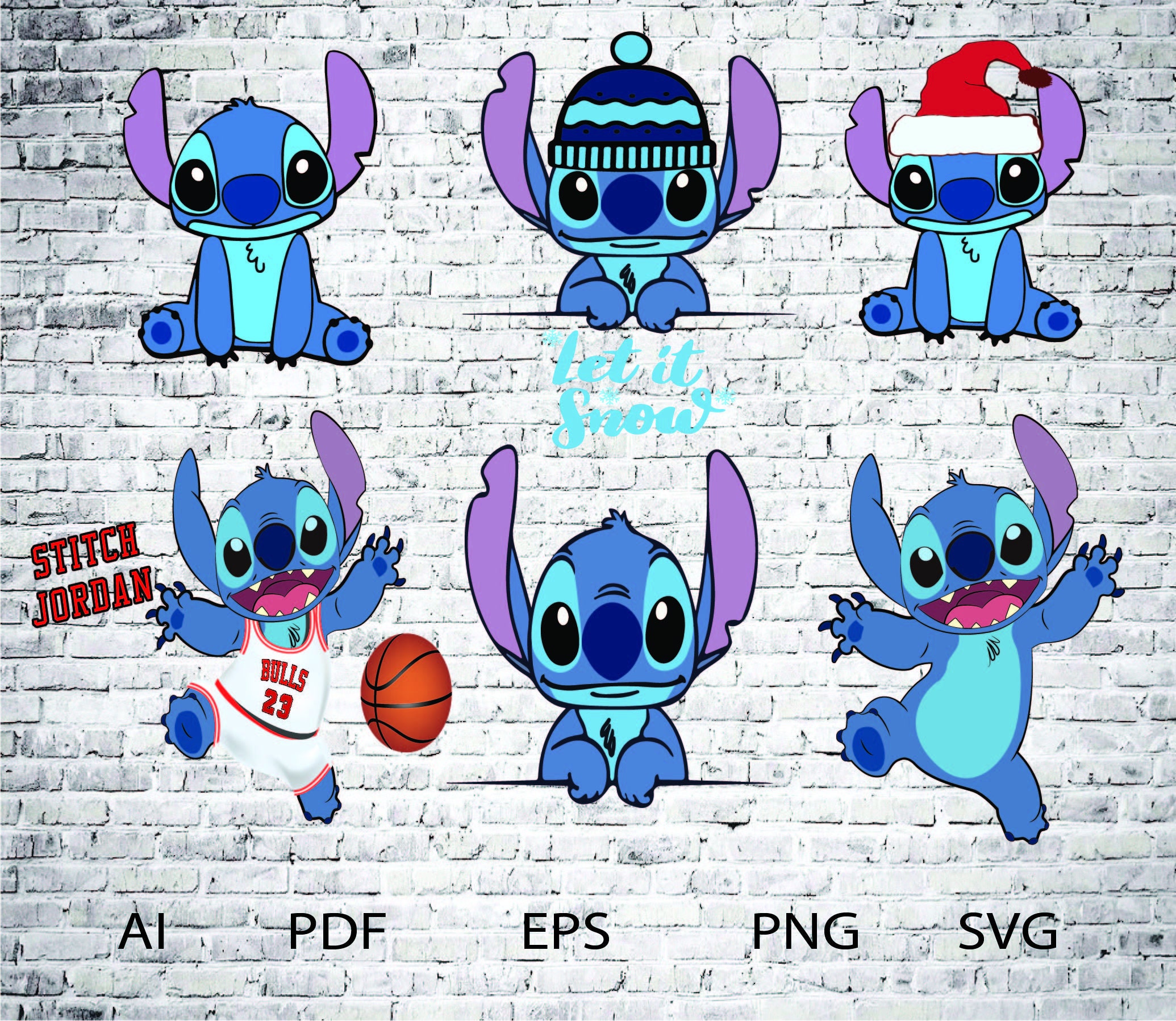 Stitch, Christmas, Let It Snow SVG, PDF, EPS, Ai, Png Files - Etsy