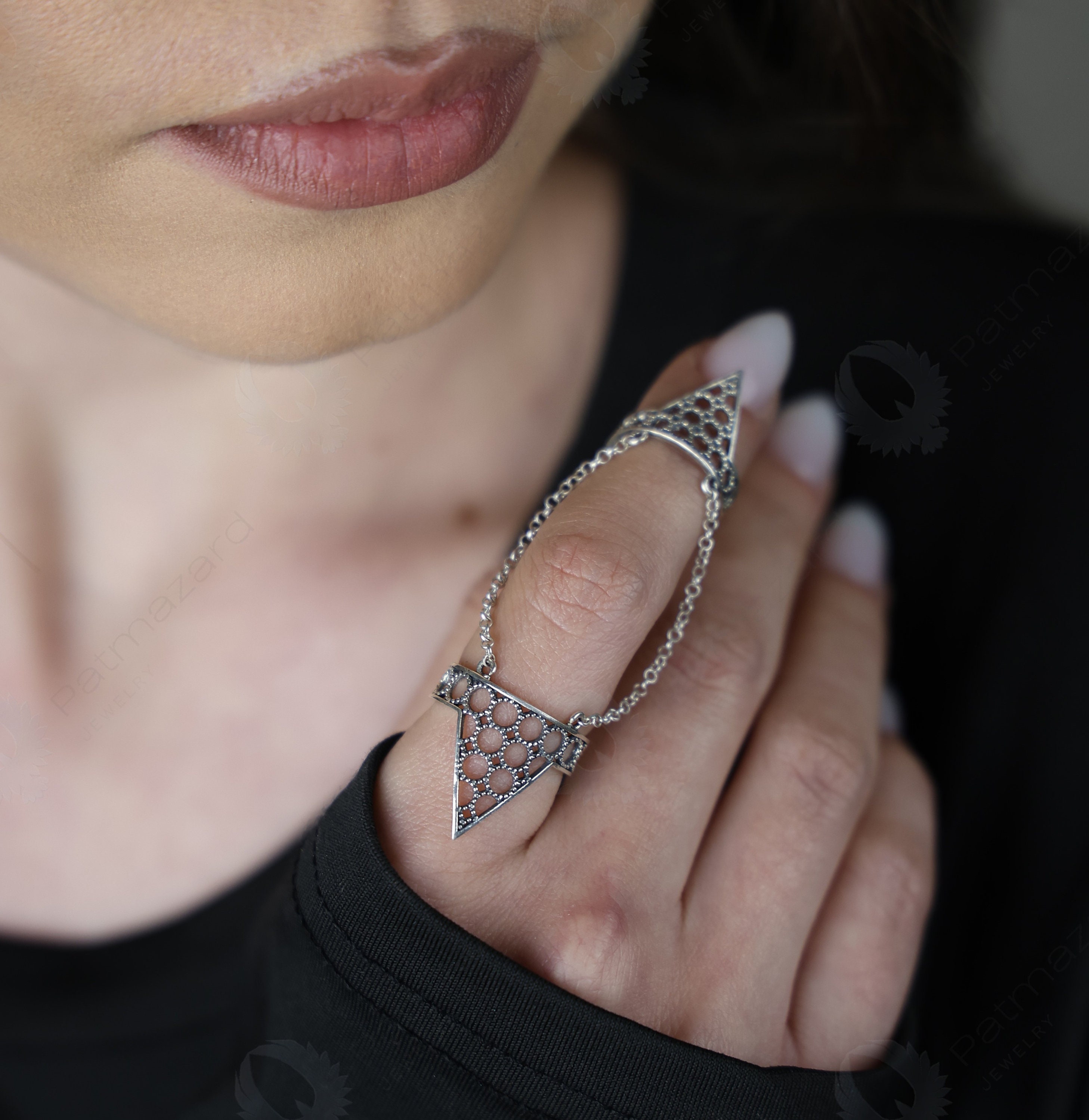 Double Ring Circles in Triangles With Chain /geometric Jewelry Boho ...