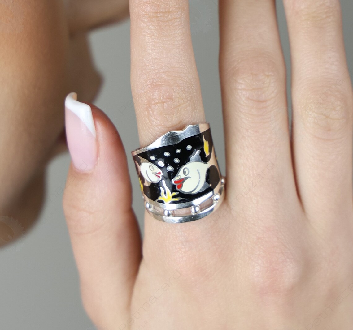 Enamel Fish Ring Enamel Bohemian Ring Handmade Fish Ring Handcrafted ...