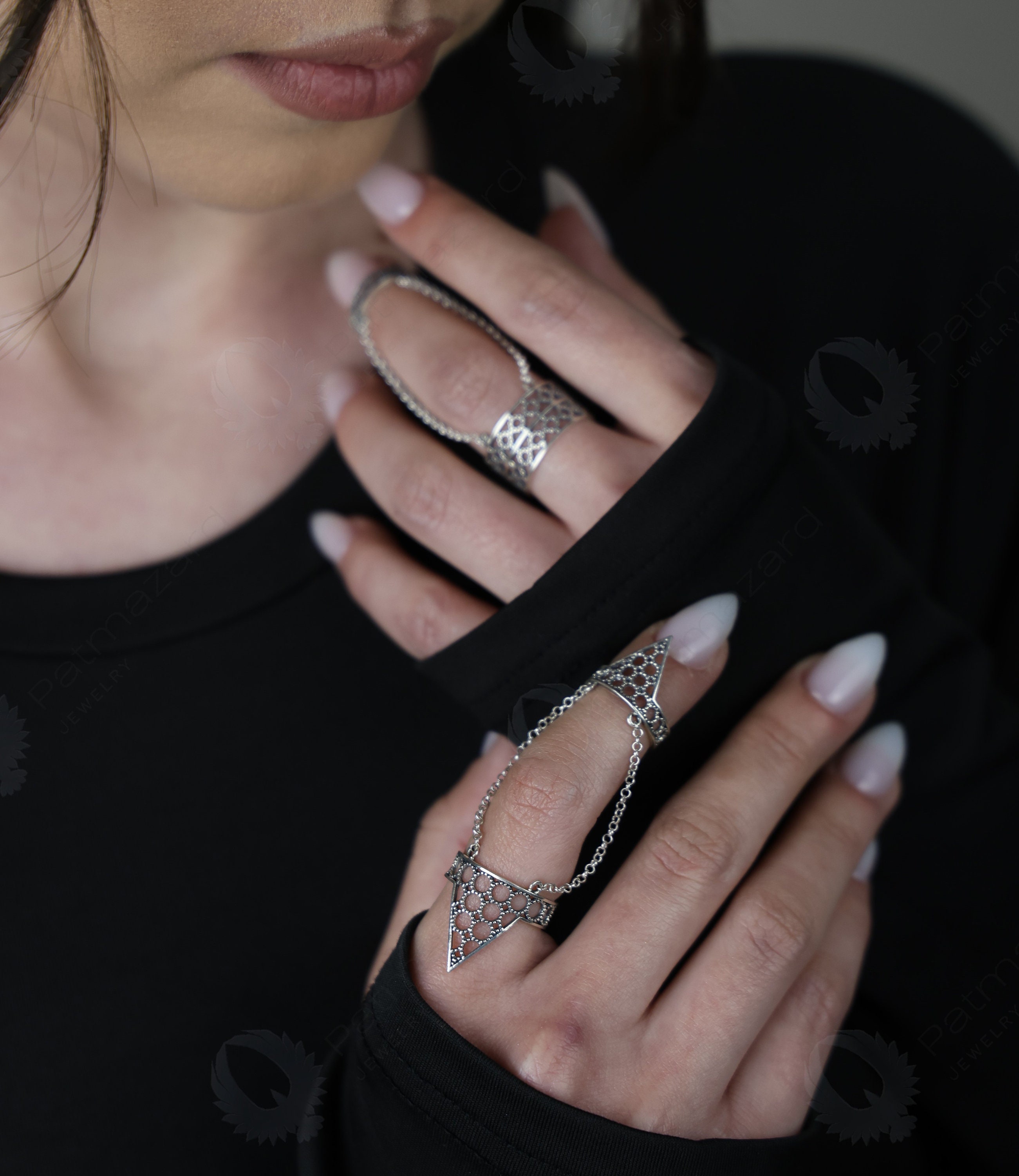 Double Ring Circles in Triangles With Chain /geometric Jewelry Boho ...