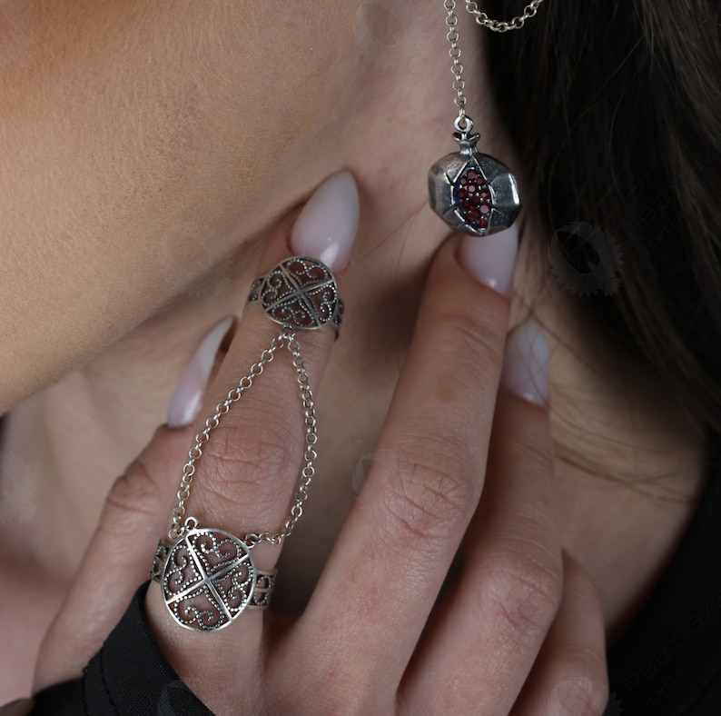 Double Rings Hearts /chains Linked Stacking Rings /two Silver Rings ...