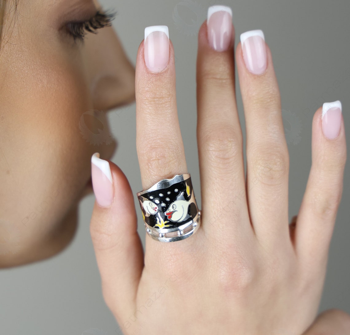 Enamel Fish Ring Enamel Bohemian Ring Handmade Fish Ring Handcrafted ...