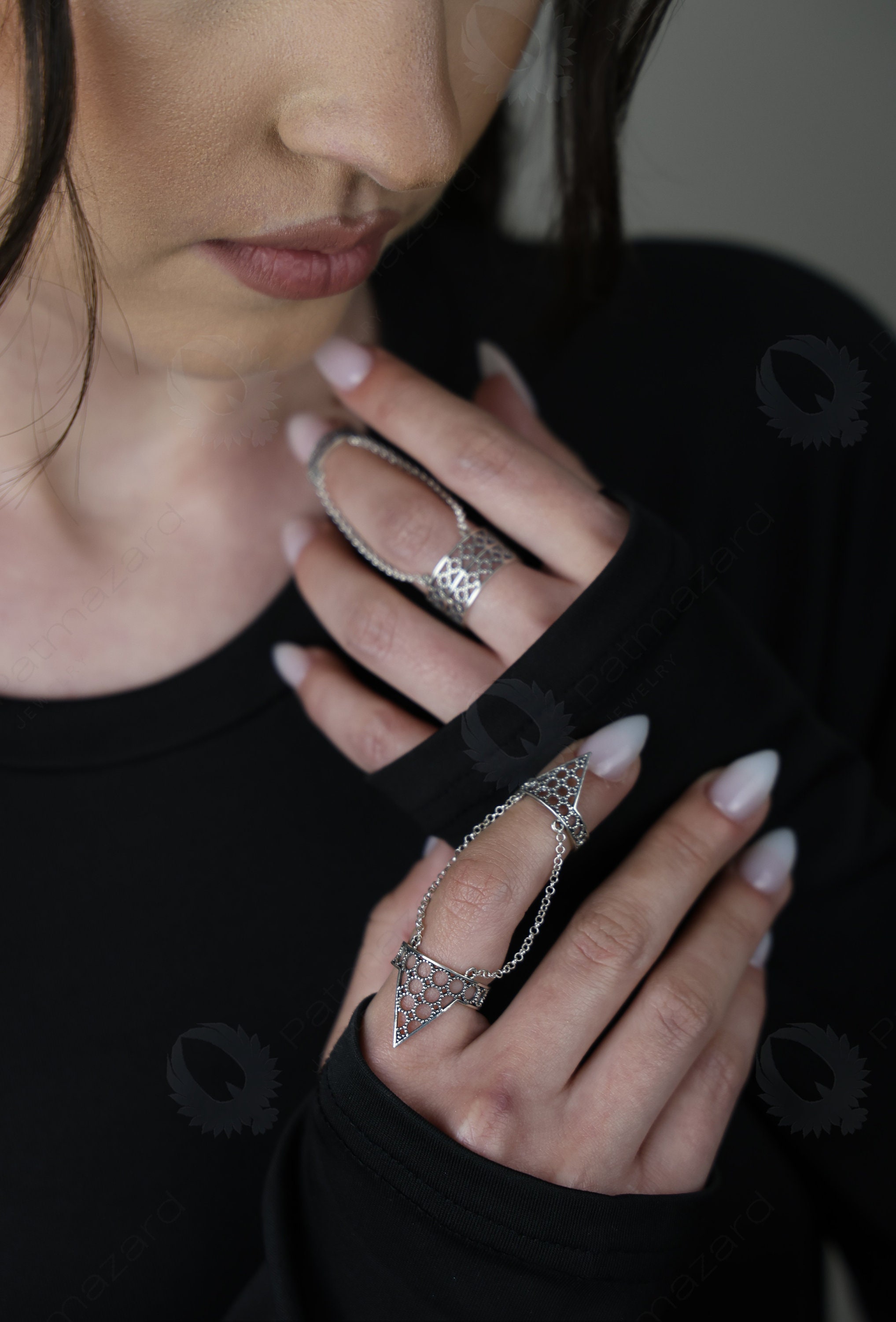 Double Ring Circles in Triangles With Chain /geometric Jewelry Boho ...