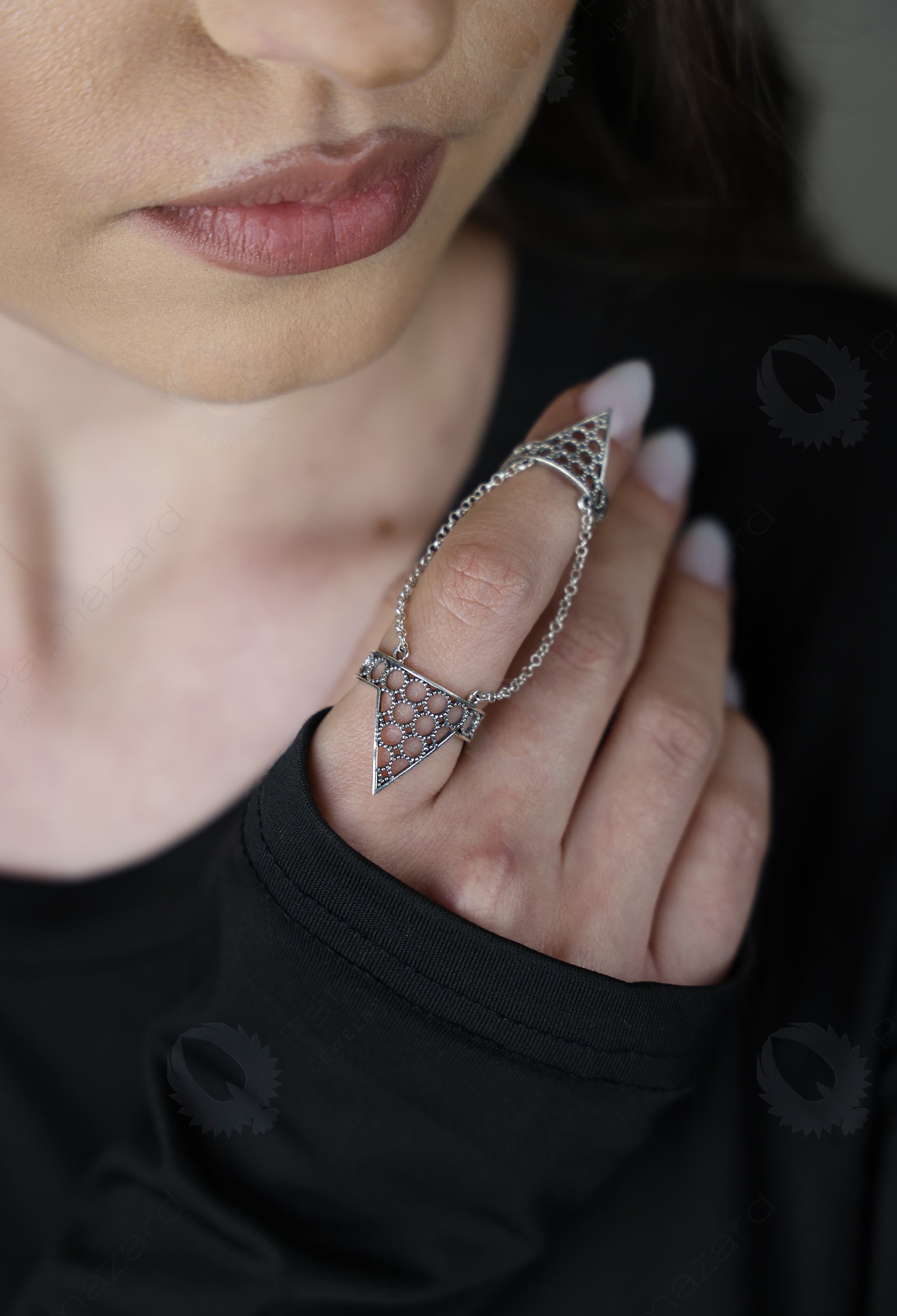 Double Ring Circles in Triangles With Chain /geometric Jewelry Boho ...