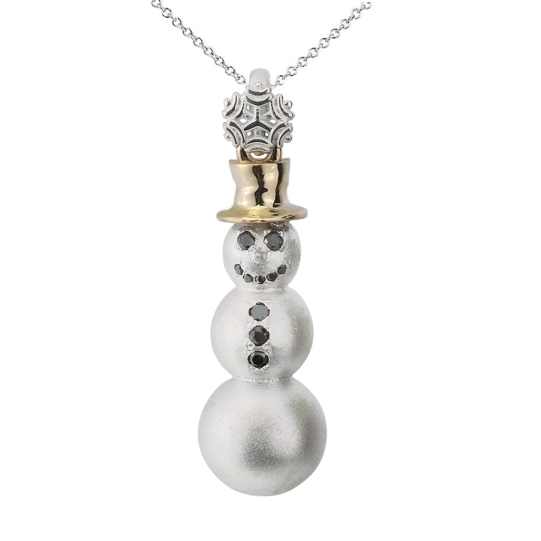Silver and Gold Snowman Pendant W/ Black Diamonds - Etsy