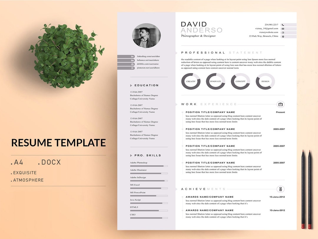 7 Resume Template Wordcv Template Professional Resume Etsy