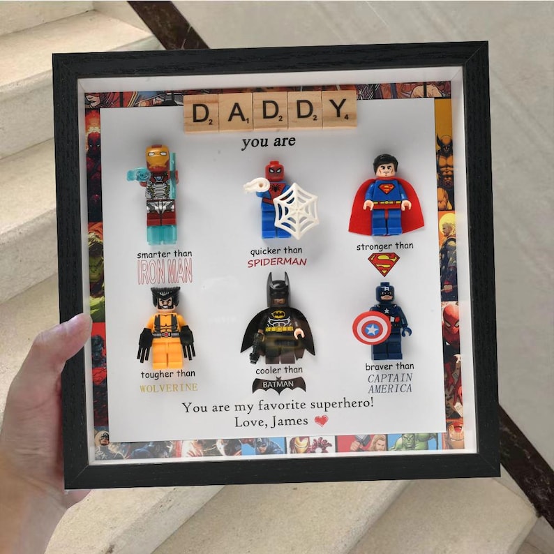 Gifts for Dad: Set of 6 Superhero Figures | Personalised Framed Wall ...