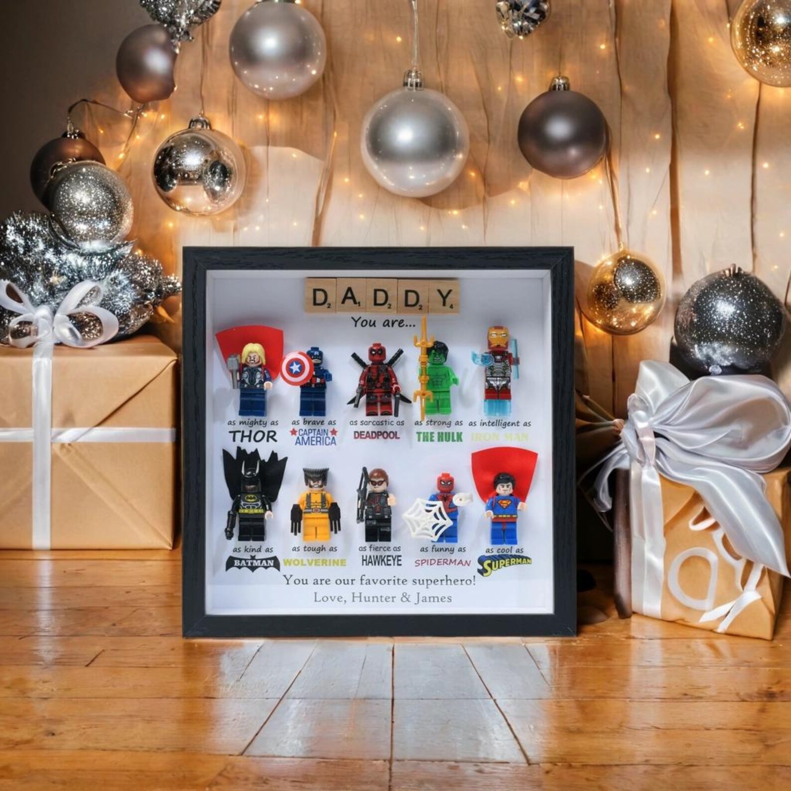 Gifts for Dad: Set of 10 Superhero Figures | Personalised Framed Wall ...