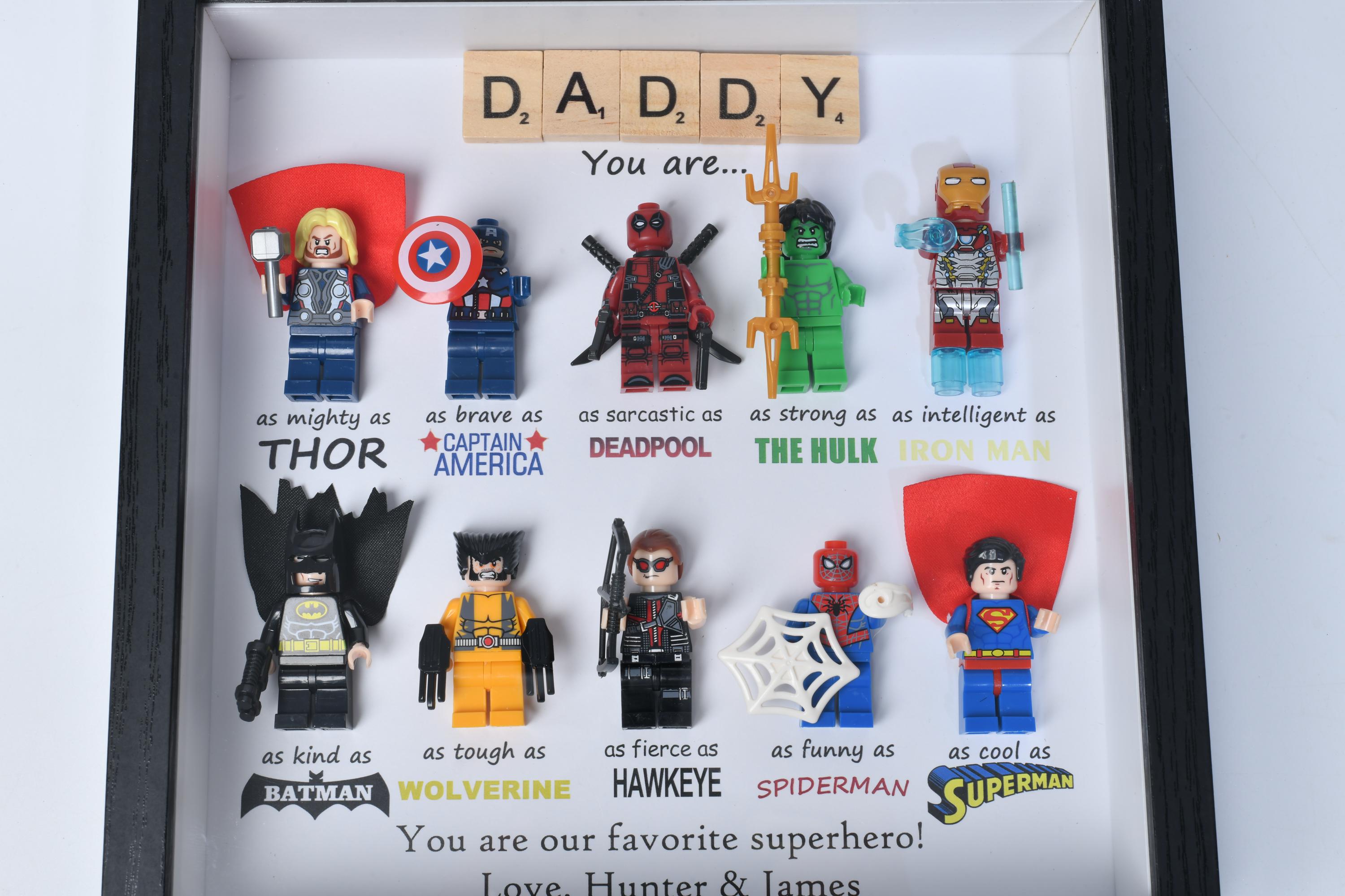 Gifts for Dad: Set of 10 Superhero Figures | Personalised Framed Wall ...