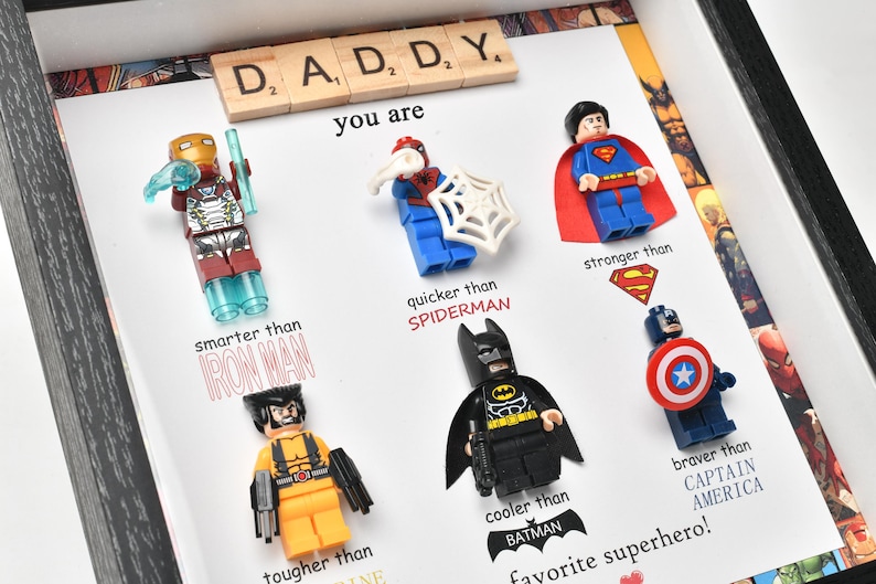 Gifts for Dad: Set of 6 Superhero Figures | Personalised Framed Wall ...