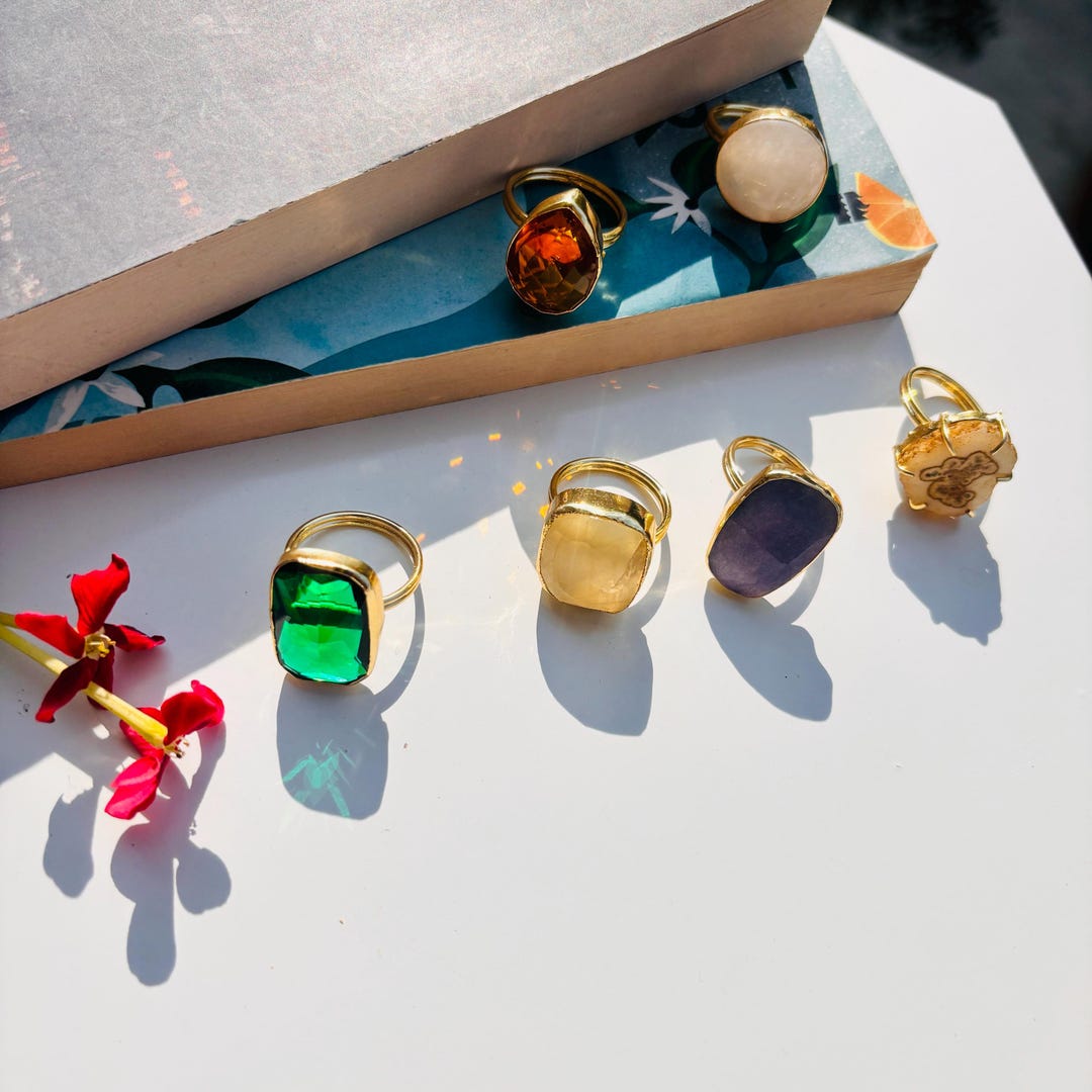 Multi Gemstone Rings, Raw Natural Stone Rings, Quartz Rings, Agate Ring ...