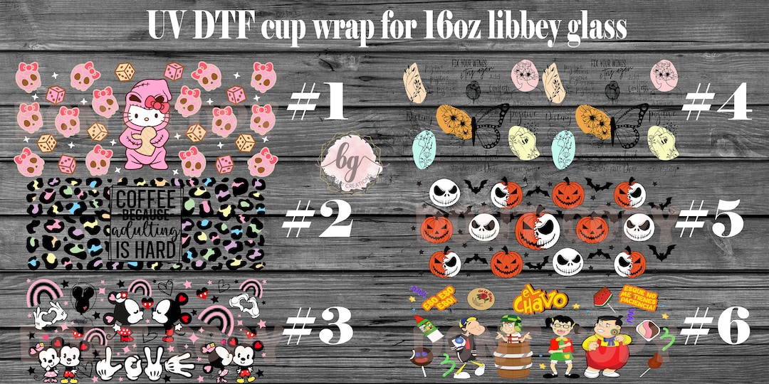 Ready to Use Cartoon UV Libbey Cup Wrap 16oz | Ready to Ship | UV DTF ...