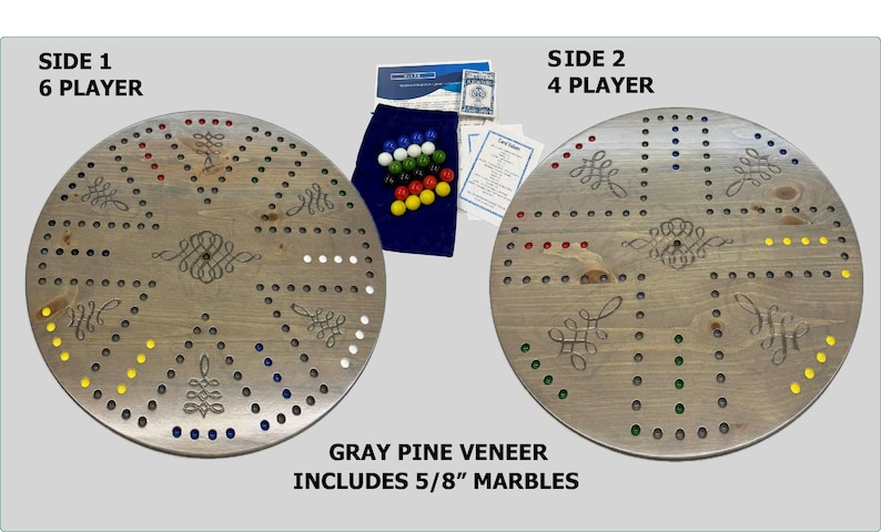 Marbles Board Pine or Maple Double-sided 4+6 Player Marbles and Card ...