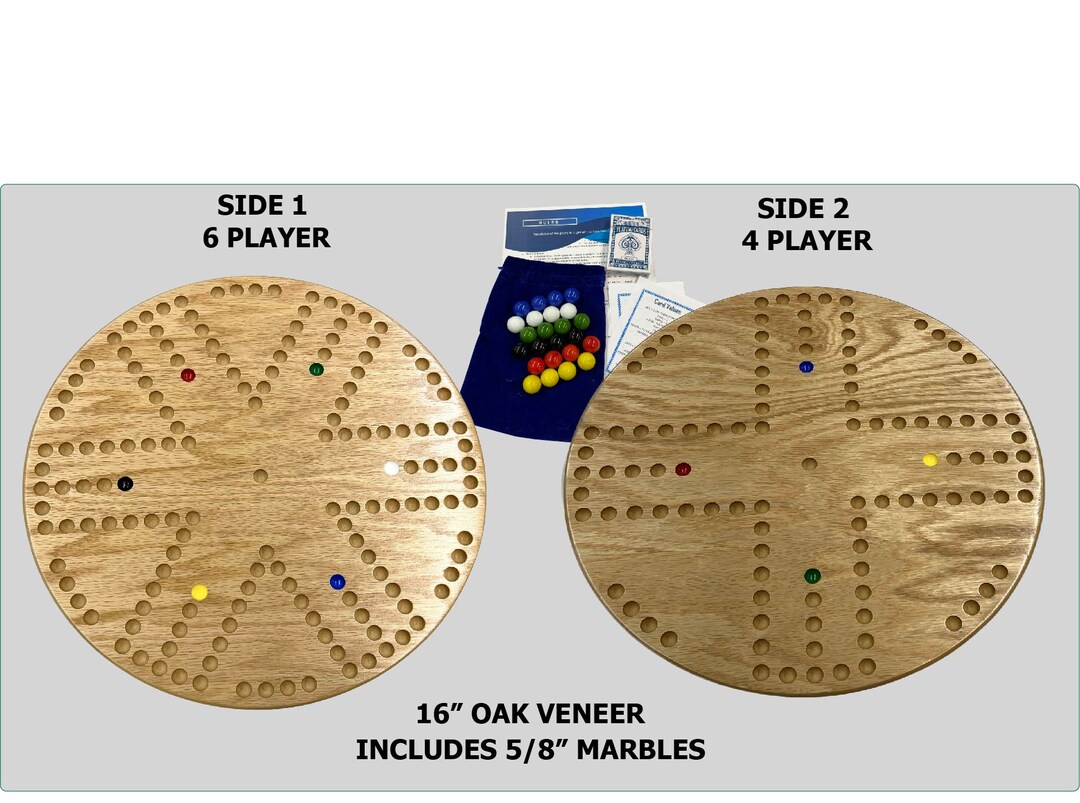 Marbles Board Beautiful OAK Economy 16"- 4&6 Player - Marbles and Card ...