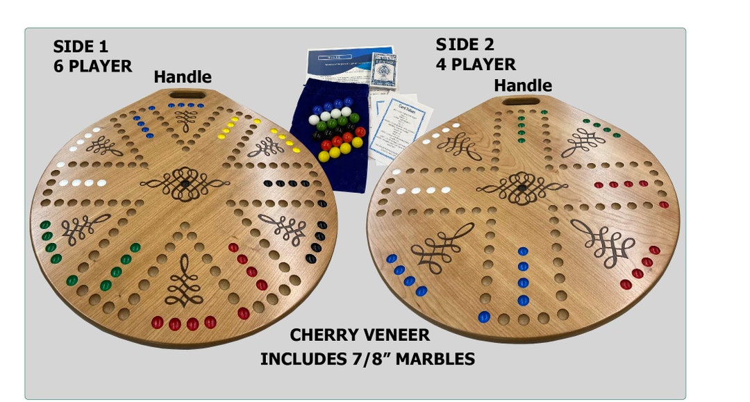 Marbles Board Beautiful Cherry Veneer Marbles and Card Game With Handle ...