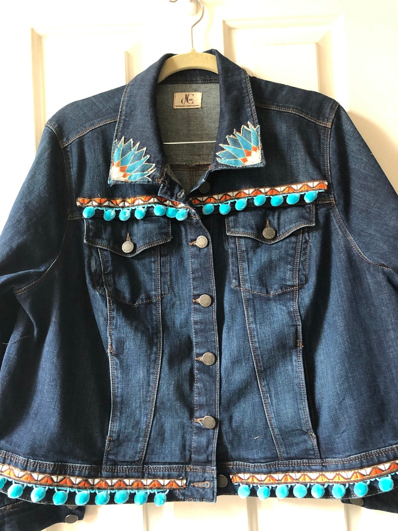 Turquoise Trim Boho/hippie Jean Jacket - Etsy UK