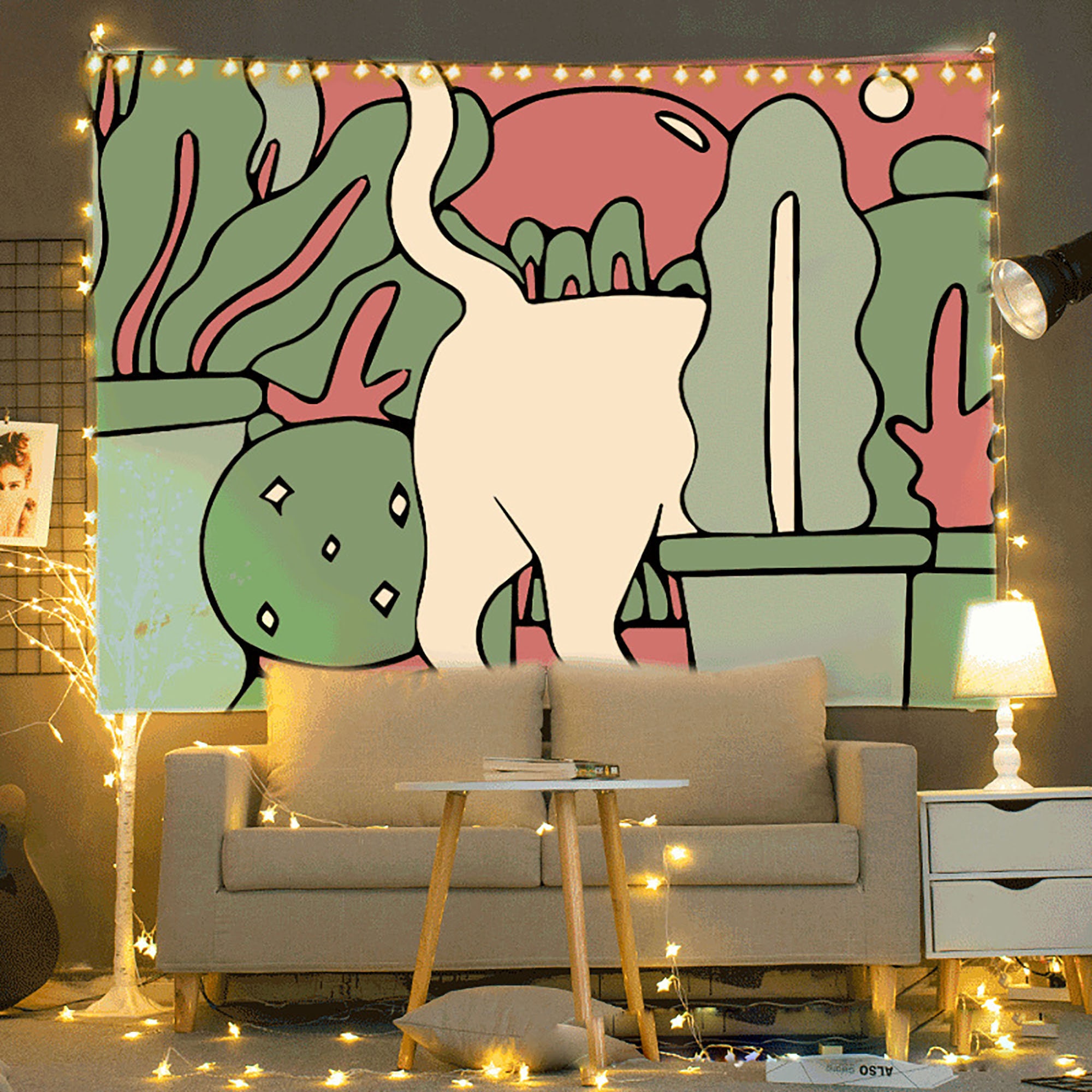 Cute Comics Anime Cat Animal Tree Cartoon TapestryIns Style | Etsy