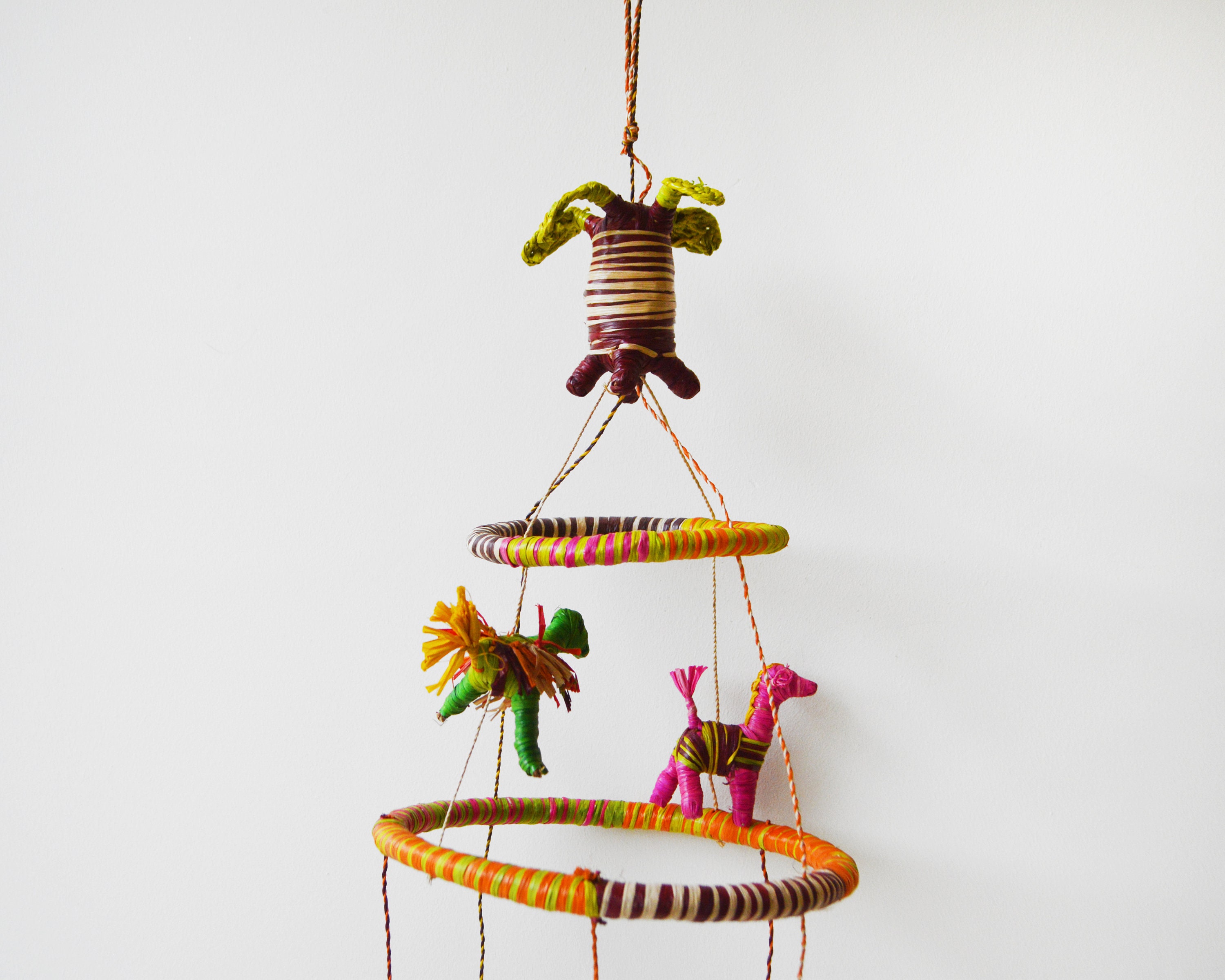 Madagascan Raffia Animal Mobile • Natural Colourful Handmade Hanging ...