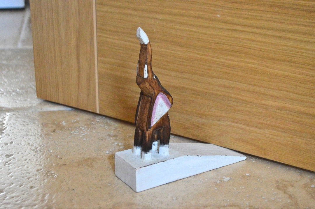 Wooden Elephant Door Stop • Balinese Style Decorative Carved Painted ...