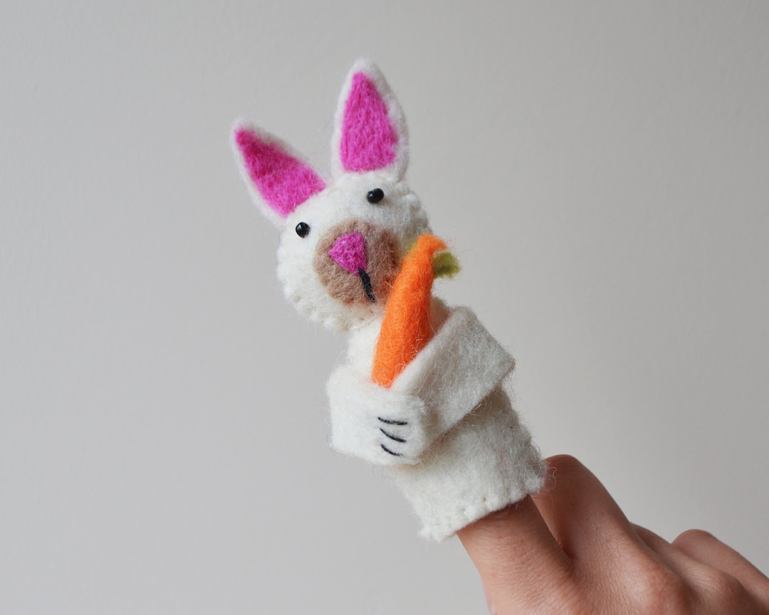 Rabbit Finger Puppet • Handmade Cute Felt Toy - Bunny Carrot • Kids ...