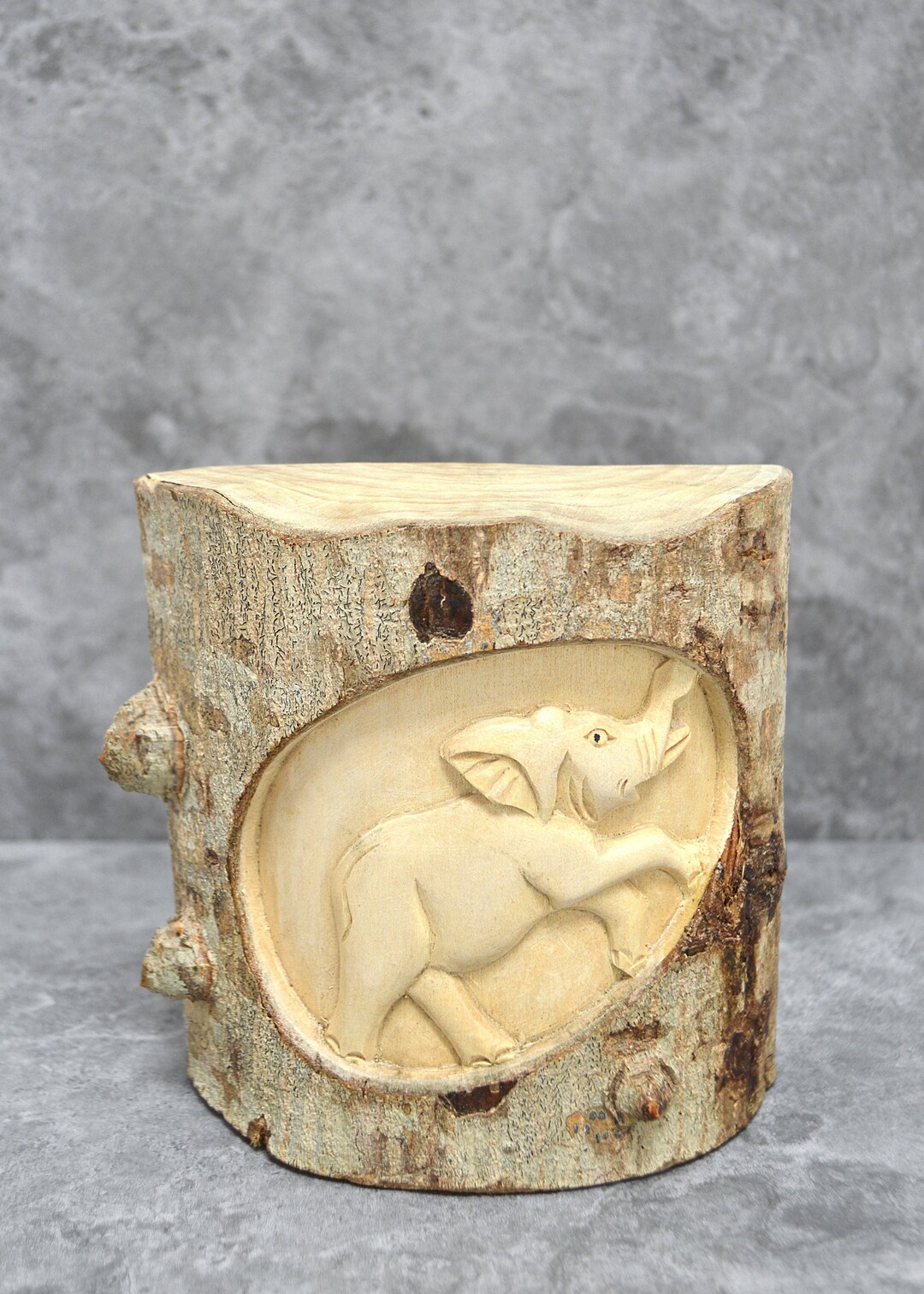 Elephant Wooden Log Carving • Eco Natural Wood Wall Home Garden Hanging ...