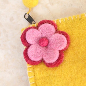Yellow & Pink Double Flower Felt Purse • Handmade Cute Funky Coin Pouch ...
