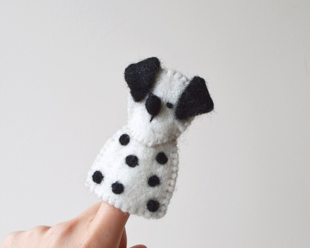 Dalmation Finger Puppet • Handmade Cute Felt Toy • Black & White Spotty ...