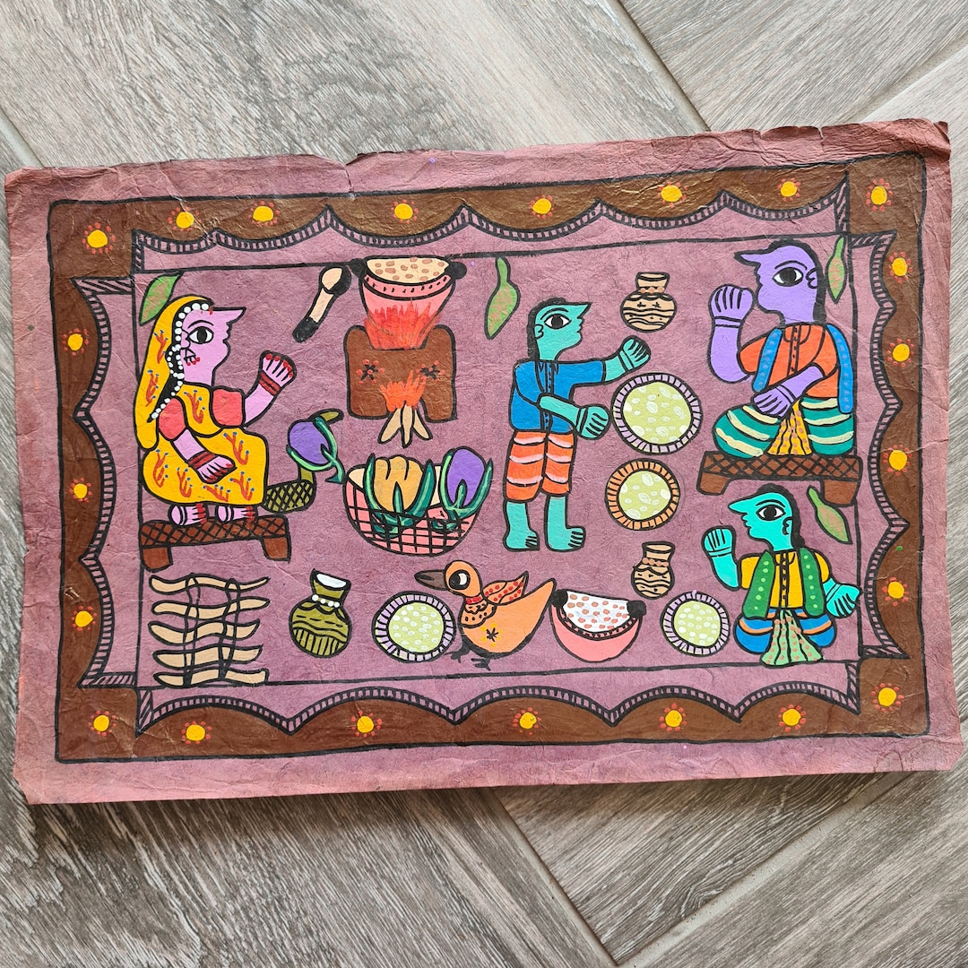 Brown Madhubani Art From Nepal • Medium Mithila Painting - Etsy
