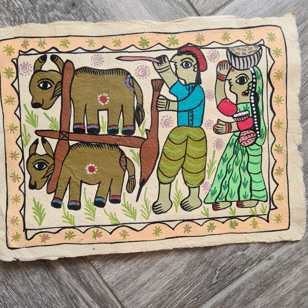 White Madhubani Art From Nepal • Small Mithila Painting - Etsy