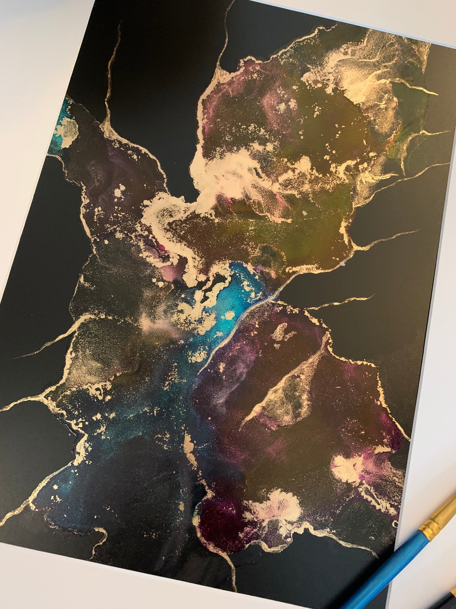 Abstract Alcohol Ink Painting on Black Paper Unique Fluid - Etsy