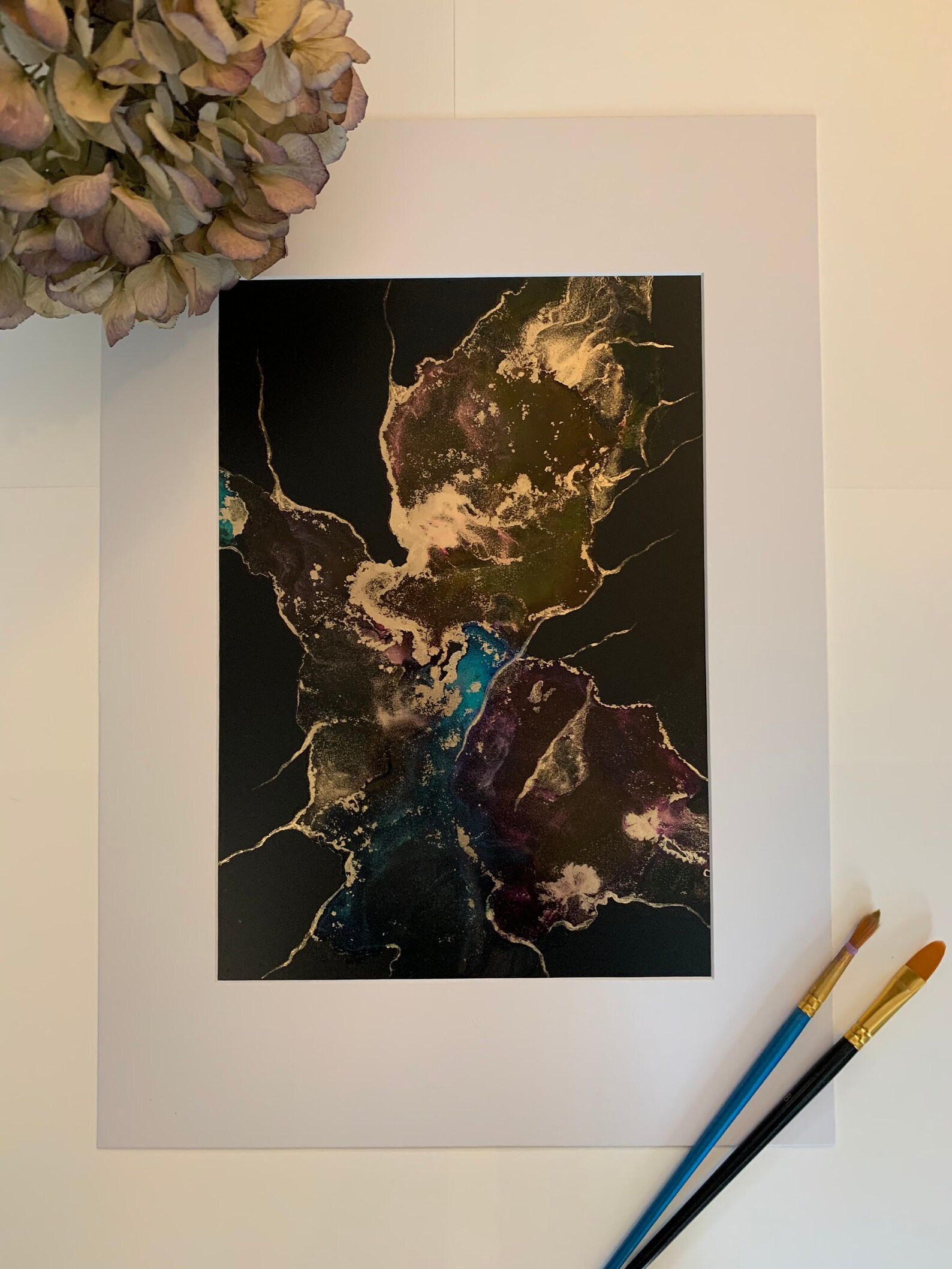 Abstract Alcohol Ink Painting on Black Paper Unique Fluid - Etsy