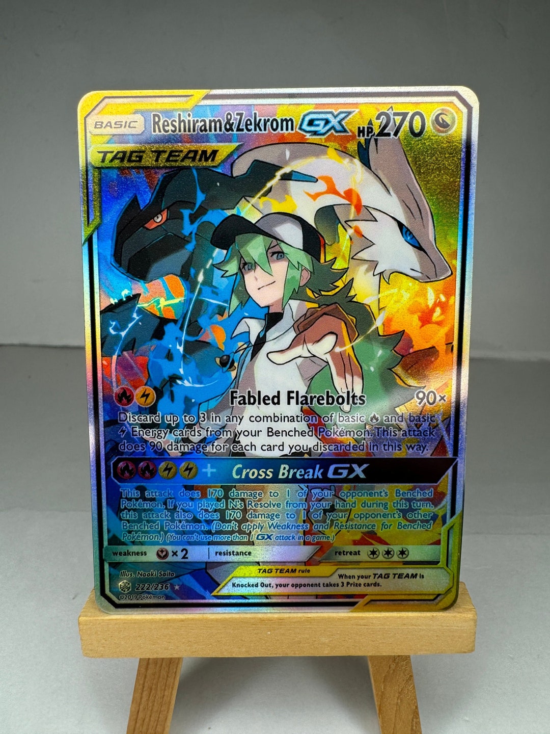 Unofficial Artist Made Reshiram & Zekrom GX Tag Team 222/236 Sudomon Full Card Holo Foil ...