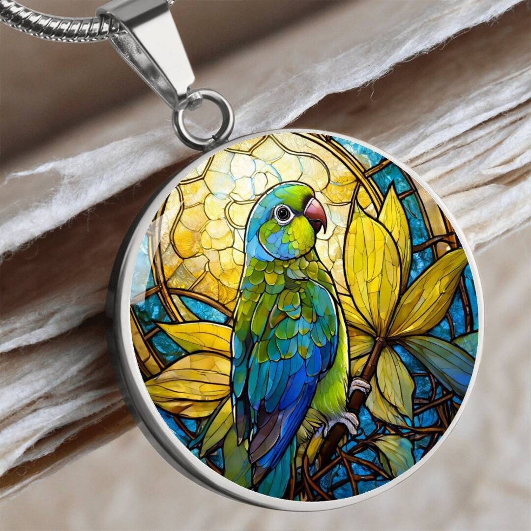 Custom Blue Parakeet Stained Glass Necklace: Engraved Bird Pendant - Etsy